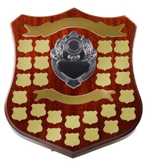 Dark Walnut Shield F18 + 26 Side Shields – Gold – NZ Trophies